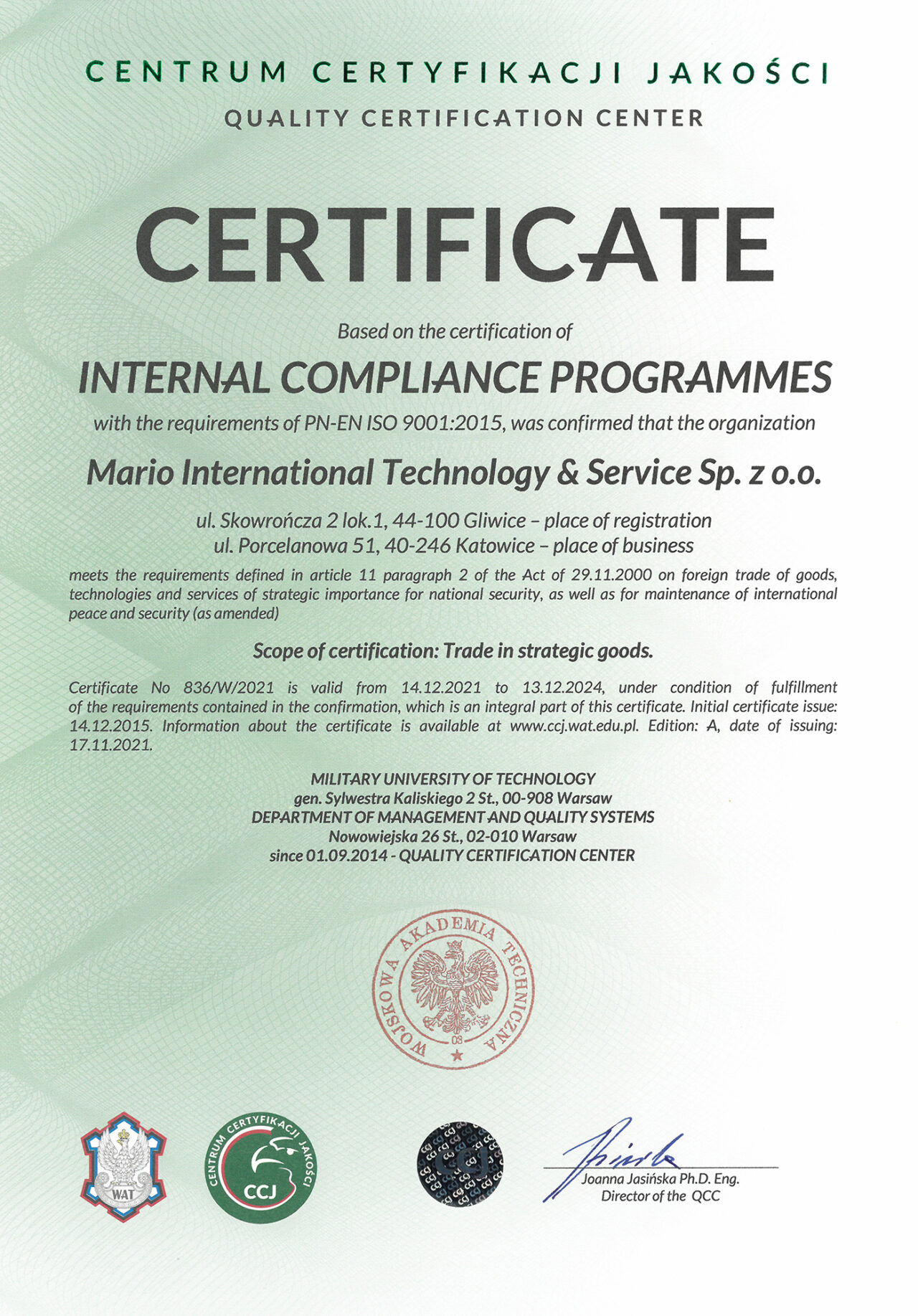 Certificates - Mario International Technology & Service